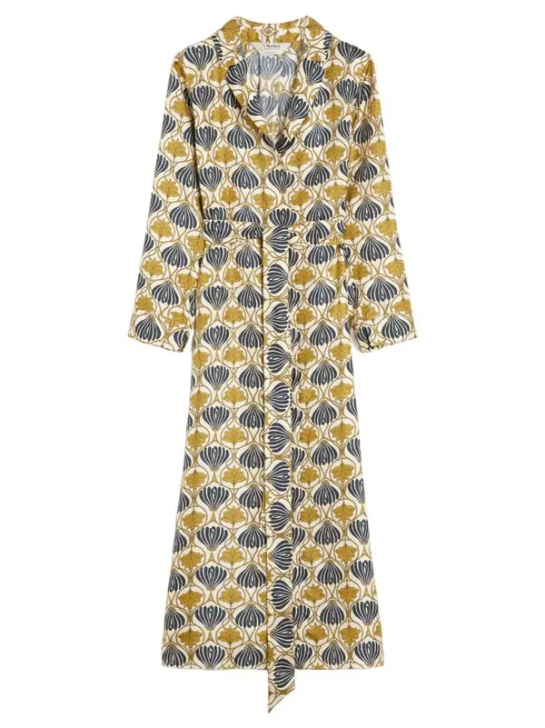 Max Mara Printed Silk Kaftan Dress - Mustard Yellow