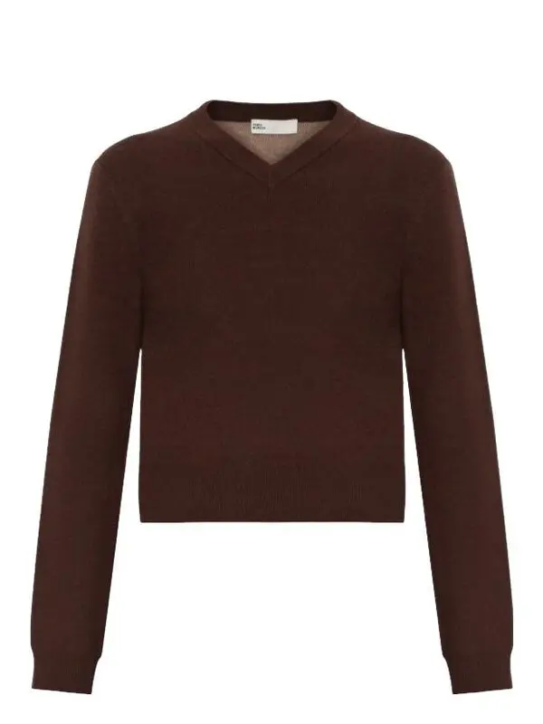 Tory Burch V-neck Wool-cashmere Blend Sweater - Brown