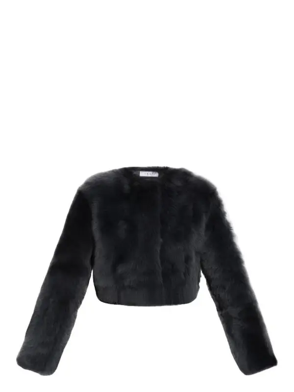 IRO PARIS Long Sleeve Fur Cropped Jacket - Navy Blue