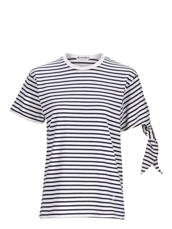 J.W.ANDERSON Jw Anderson Tie-sleeve Striped T-shirt - Ecru/navy