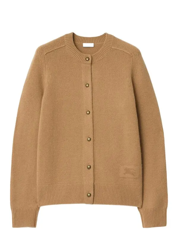 Burberry Crewneck Cardigan With Equestrian Knight Design - Caramel Brown