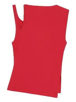 COURREGES Asymmetrical Ribbed Top - Ruby Red