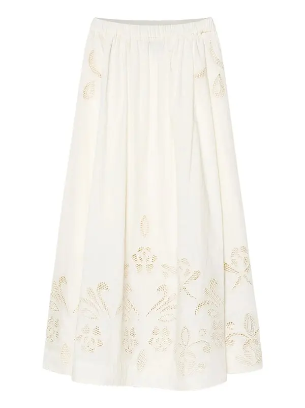 FORTE_FORTE Embroidered Midi Skirt - Ivory White