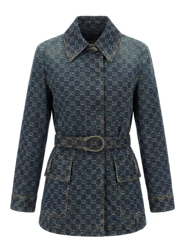 Gucci Gg Cotton Denim Jacquard Jacket - Blue