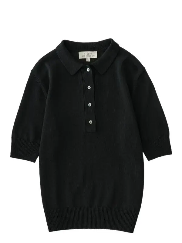 Studio Nicholson Short-sleeve Knit Polo Top - Black