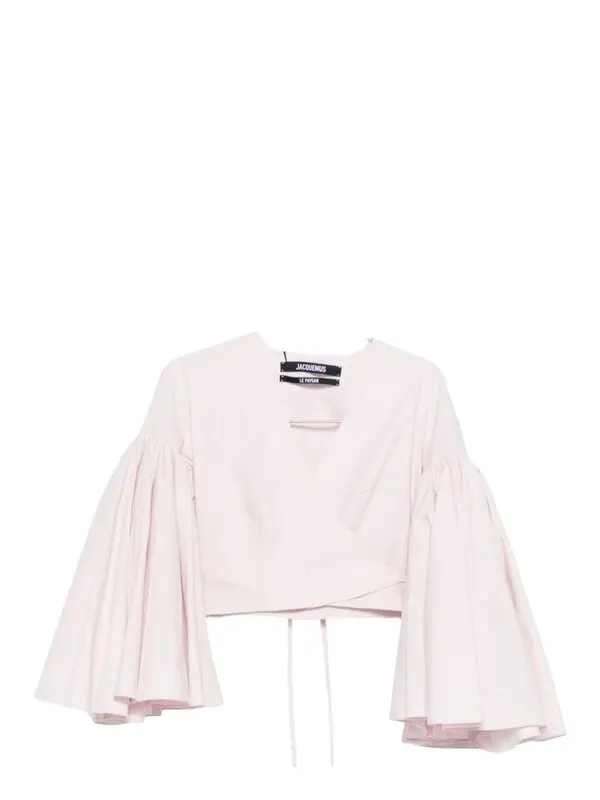 Jacquemus Wrap Bell-sleeve Cropped Top - White