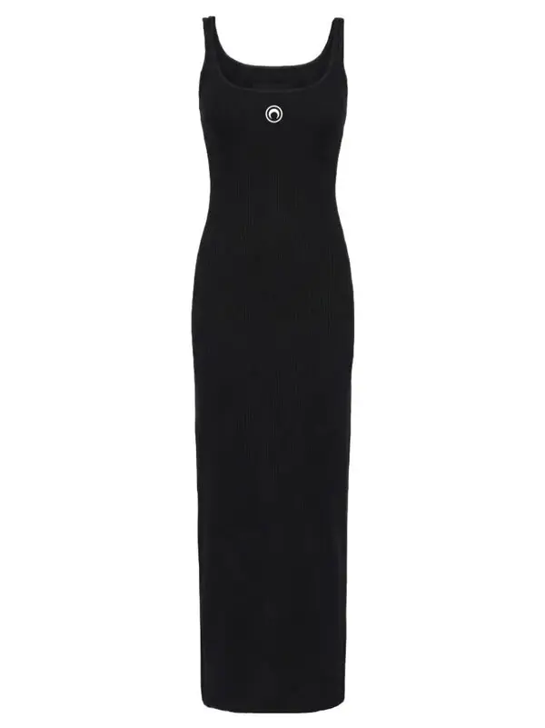 MARINE SERRE Moon Logo Ribbed Jersey Maxi Dress - Black