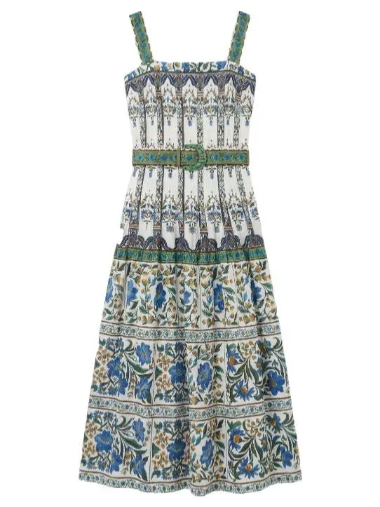 Farm Rio Sleeveless Printed Pleated Midi Dress - Gray