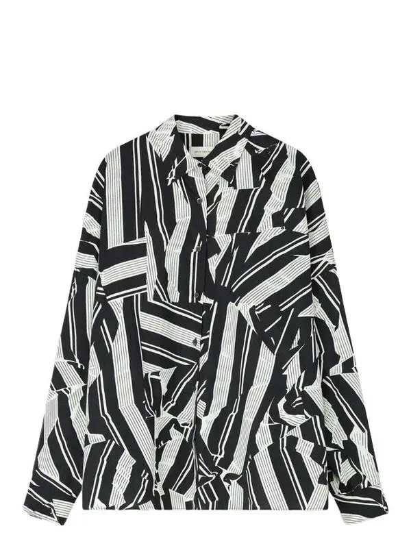 Dries Van Noten Geometric Stripe Cotton Shirt - Black