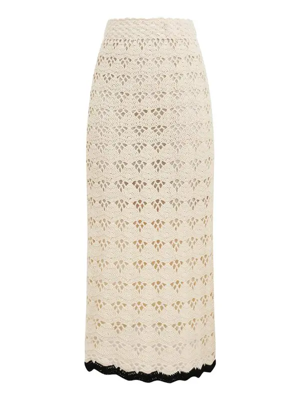 Zimmermann Rhiannon Crochet Midi Skirt - Cream/black