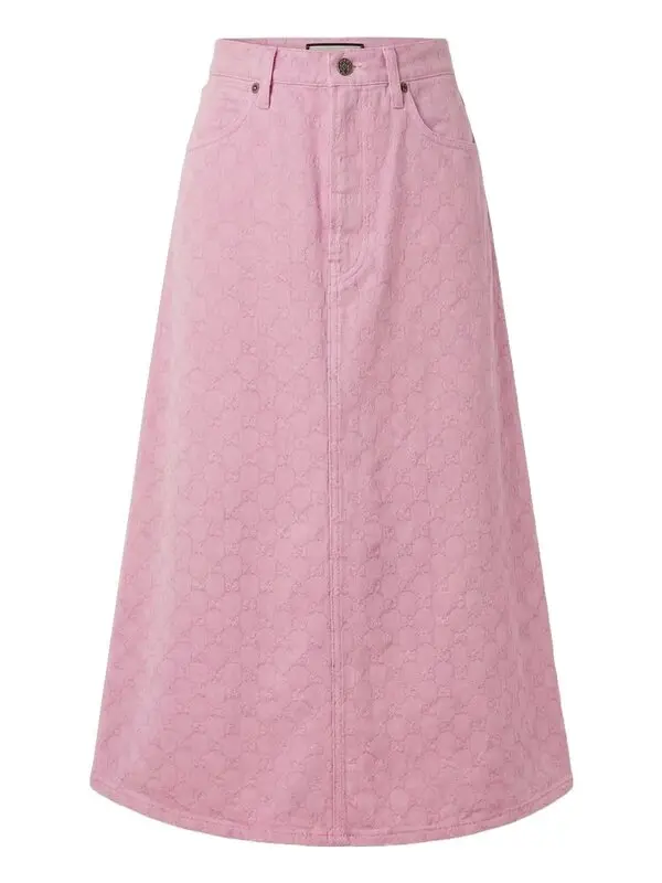 Gucci Gg Cotton Denim Jacquard Skirt - Light Pink