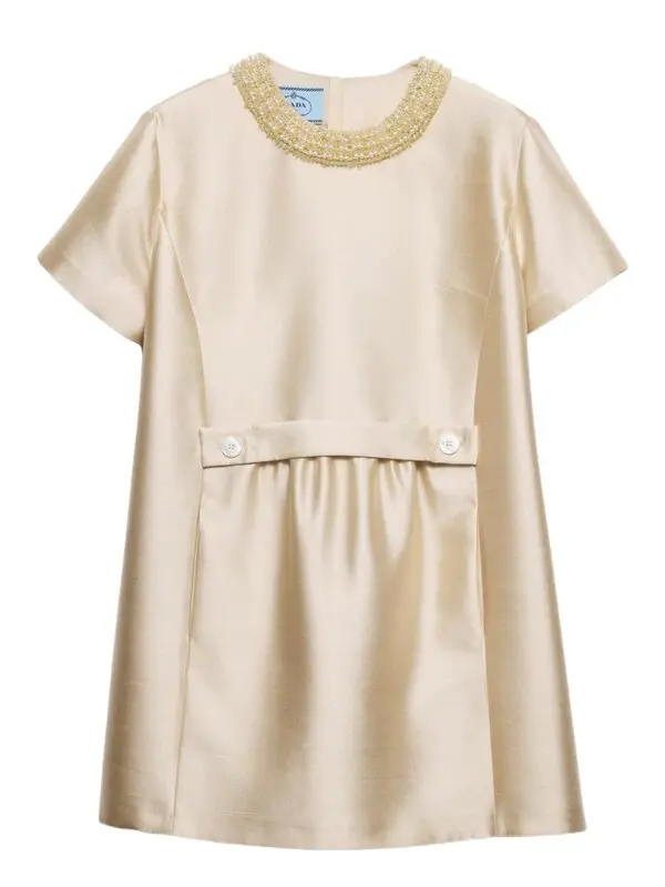 Prada Embroidered Double Shantung Dress - Sand-colored