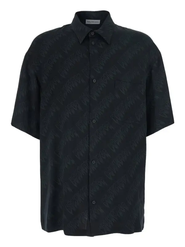 Balenciaga All-over Logo Short-sleeve Shirt - Black