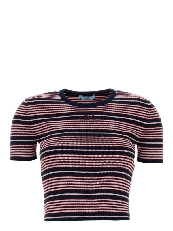 Prada Striped Short-sleeve Knitted Top - Black
