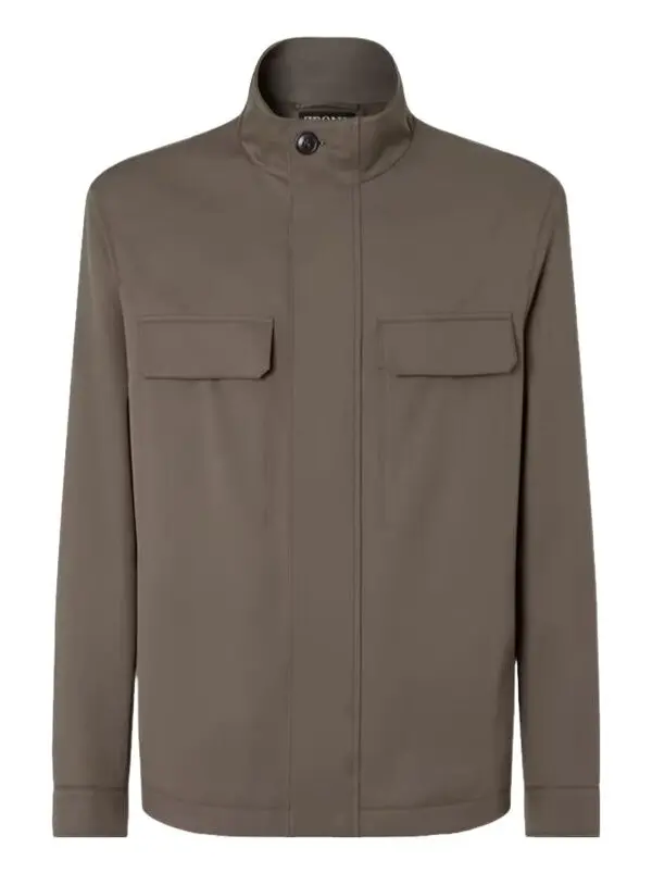 Zegna Textured Twill Jacket With Flap Pockets - Dark Grey Brown