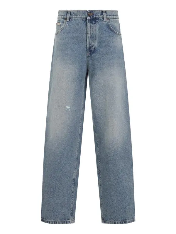 Moschino Distressed Straight-leg Jeans - Gray
