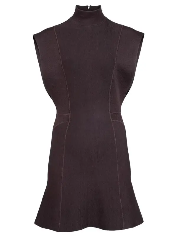 Alaïa Silk Knit High Neck Short Sleeve Dress - Black