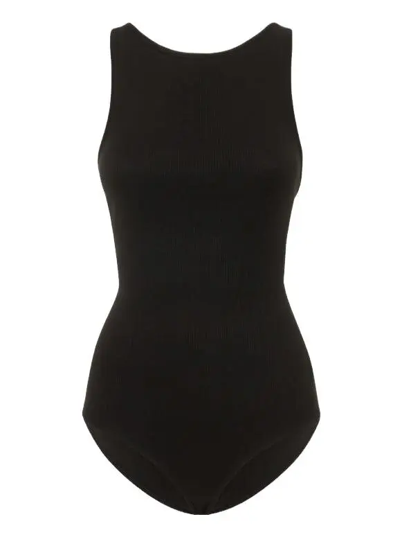 AGOLDE Ribbed Sleeveless Bodysuit With Snap Closure - Black