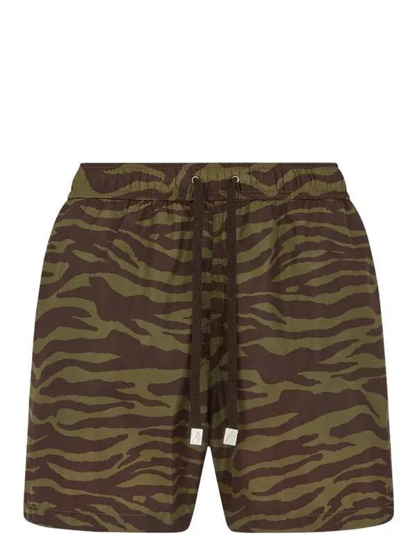 Attico Zebra Printed Nylon Shorts - Dark Green/dark Brown