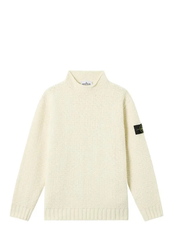 Stone Island Mock Neck Sweater With Reverse Stitch Detail - Ivory