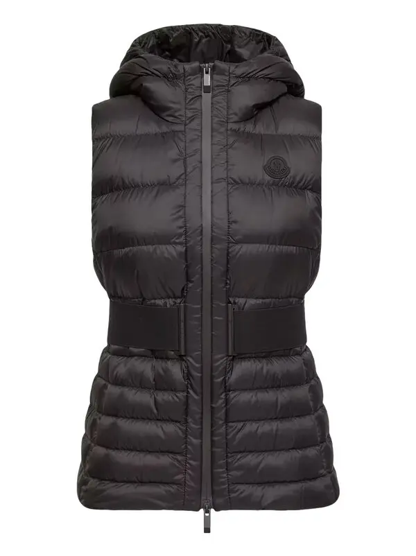 Moncler Melia Hooded Down Gilet With Belted Waist - Black