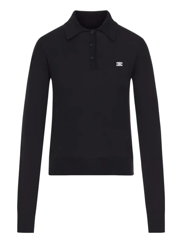 Celine Long Sleeve Fine Cotton Polo Sweater - Black
