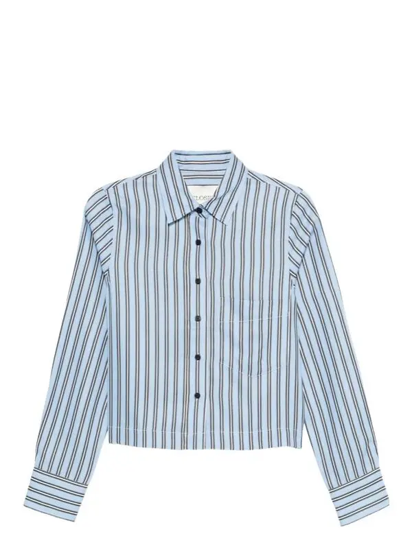Closed Striped Cropped Shirt - Blue