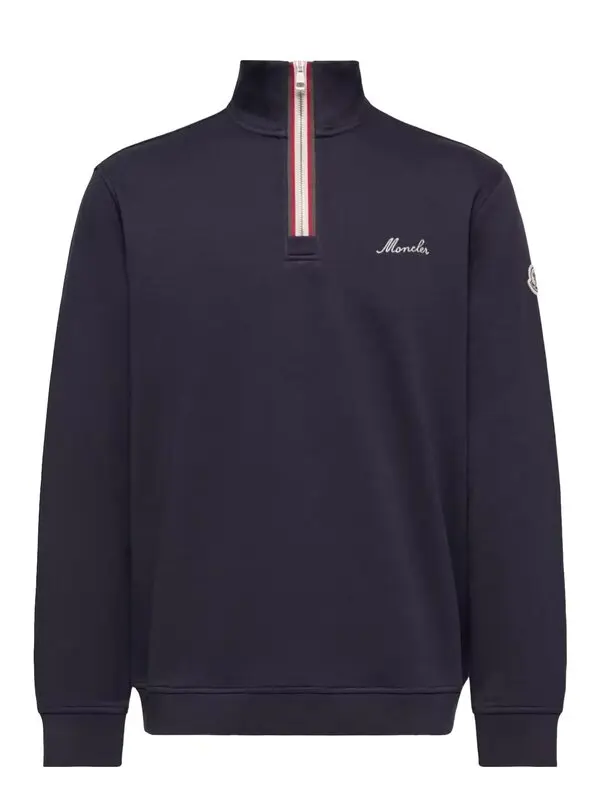 Moncler Logo Embroidered Polo-neck Sweatshirt - Midnight Blue