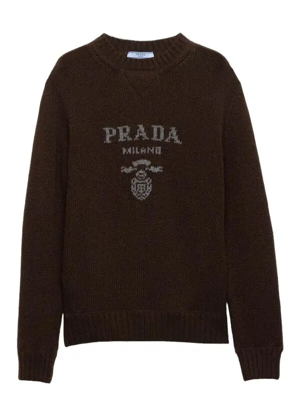 Prada Logo Knit Round Neck Jumper - Dark Brown