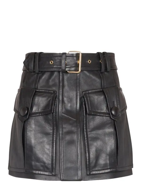 Balmain Leather Belted Bellows Pocket Skirt - Black