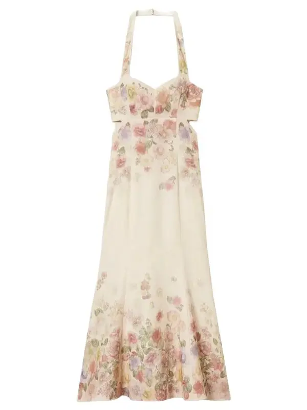 TWINSET Floral Halterneck Maxi Dress - Nude