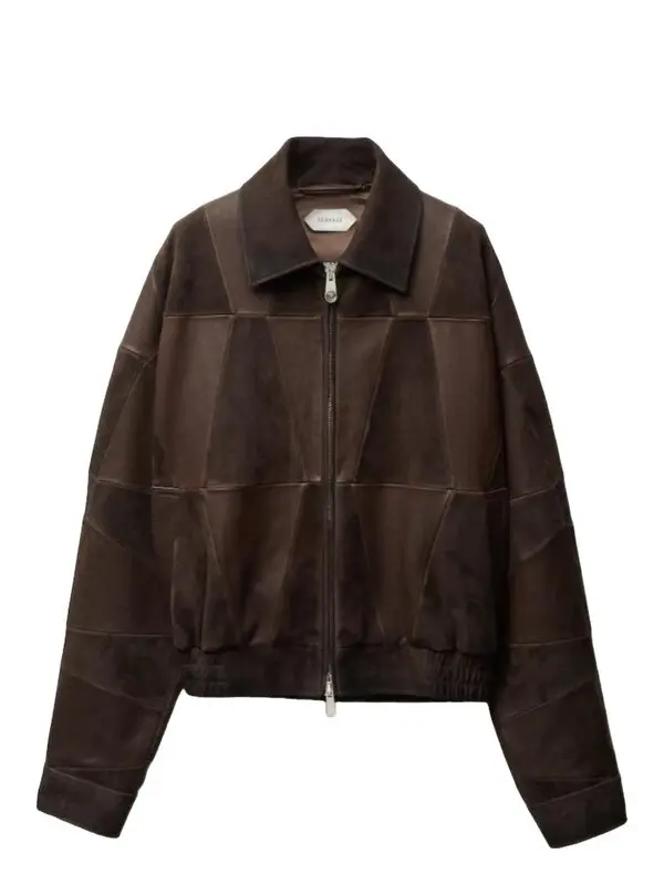 Versace Geometric Panel Leather Jacket - Brown