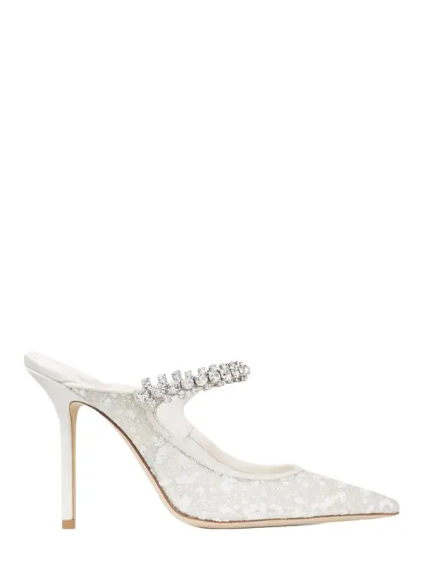 JIMMY CHOO Bing 100 Embellished Mules - Silver/white