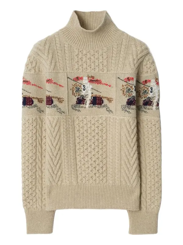 Burberry Aran Intarsia Turtleneck Jumper - Beige Blend