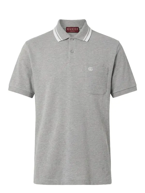 Gucci Cotton Piquet Polo Shirt With Embroidery - Grey