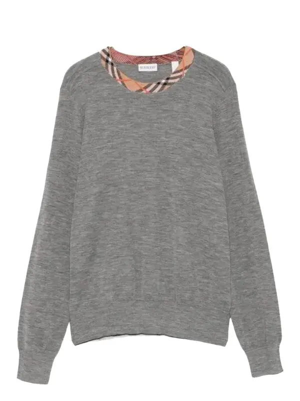 Burberry Check Detail Fine Knit Jumper - Gray