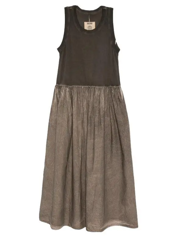 UMA WANG Sleeveless Round Neck Midi Dress With Draped Skirt - Grey Brown