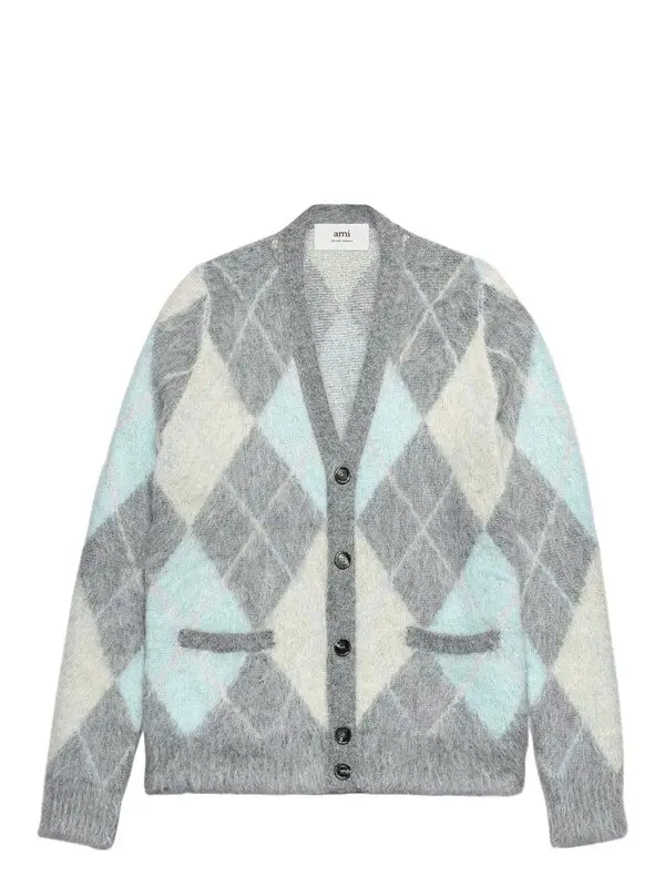 Ami Argyle Cardigan - Gray