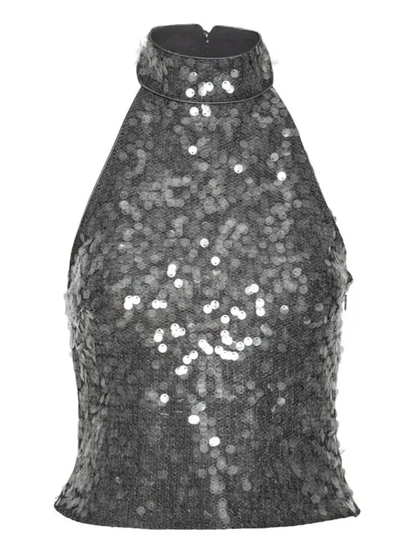 ROTATE BY BIRGER CHRISTENSEN Sequin Halter-neck Top - Gray