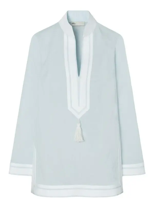 Tory Burch Embroidered Tassel Tunic Top - White