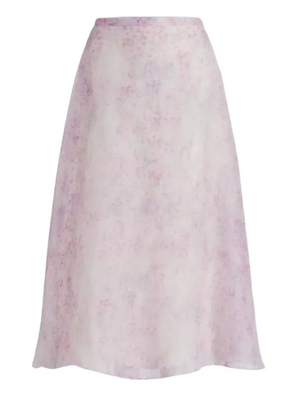 Alberta Ferretti Silk Organza Floral Print A-line Skirt - Pink