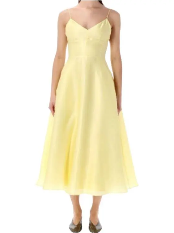 Alberta Ferretti Silk Organza Midi Dress - Yellow