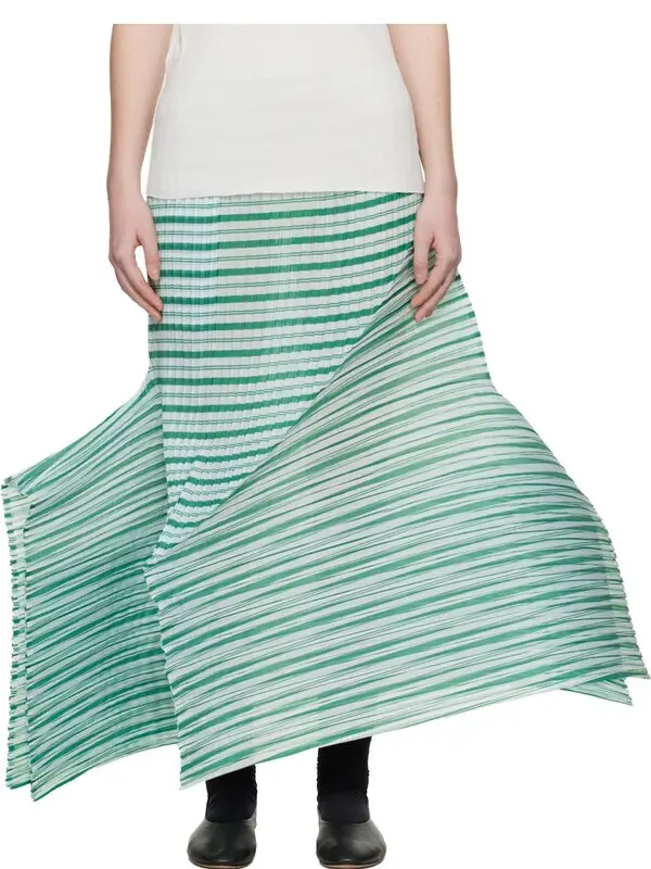 Issey Miyake Striped Midi Skirt - Green