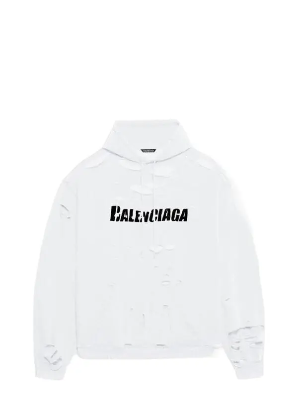 Balenciaga Destroyed Medium Heavy Grabbed Velvet Hoodie - White