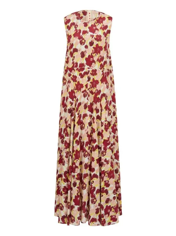 Marni Floral Pleated Sleeveless Maxi Dress - Nude