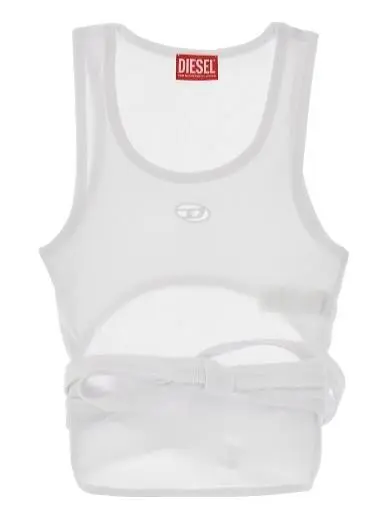 DIESEL® Ribbed Tank Top With Wrap Detail - White