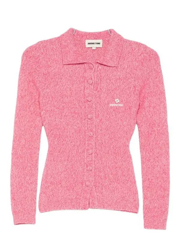 SHUSHU/TONG Knitted Cardigan With Lapels - Pink