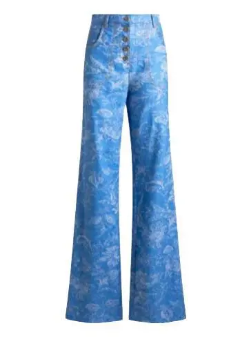 Etro High-rise Wide-leg Floral Jacquard Jeans - Blue
