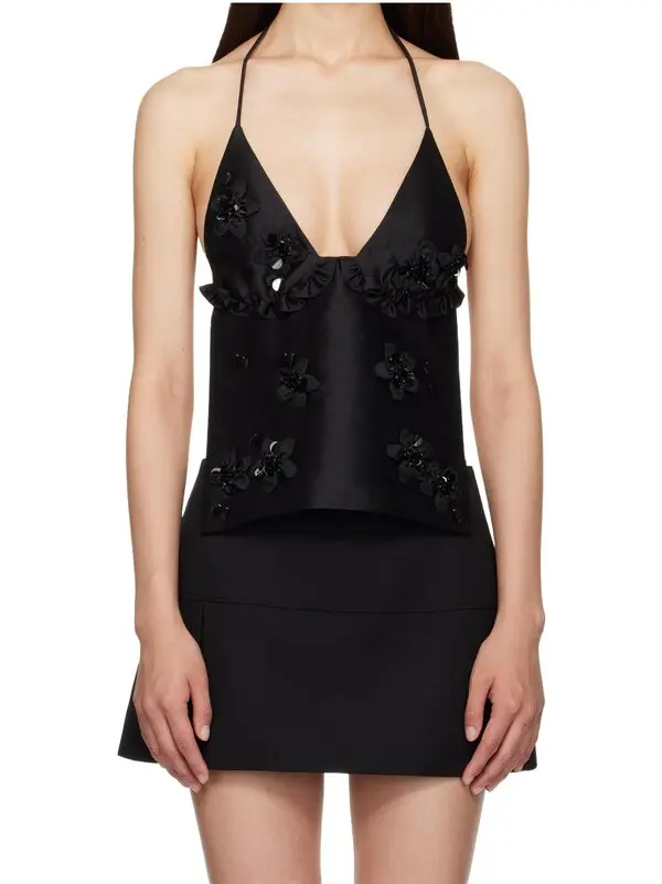 SHUSHU/TONG Beaded Detail Open Back Halterneck Camisole - Black