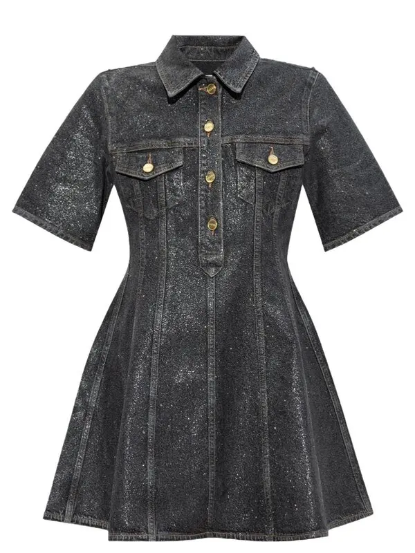 GANNI Flared Denim Mini Dress - Black